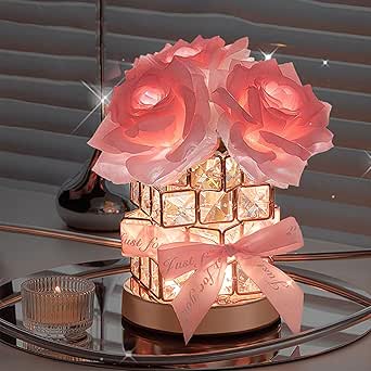 Rose Crystal Table Lamp, Rechargeable Cordless Rose Light 3 Colors ...