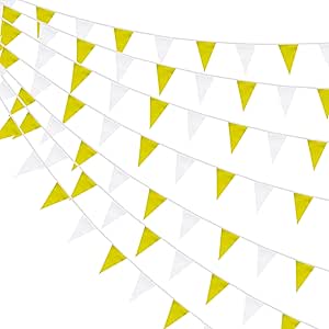 Amazon.com: 100 Feet Yellow & White Pennant Banner Flags String Hanging ...