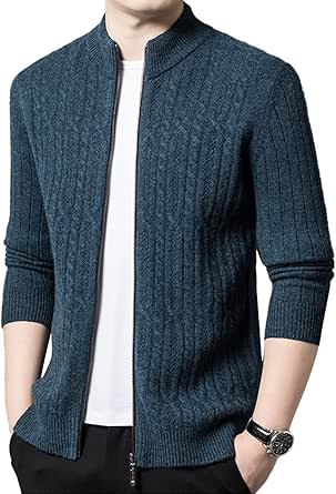Men's Cable Knitted Zip Cardigan Sweaters,Classic Casual Thickened Full ...
