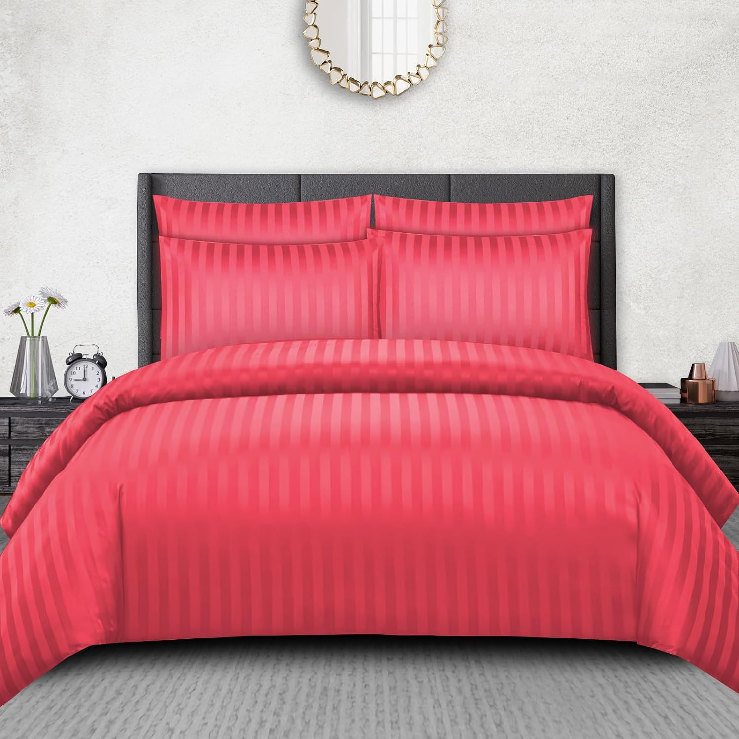 Pamposh Satin Stripe Double Duvet Set - Premium Hotel Quality Quilt ...