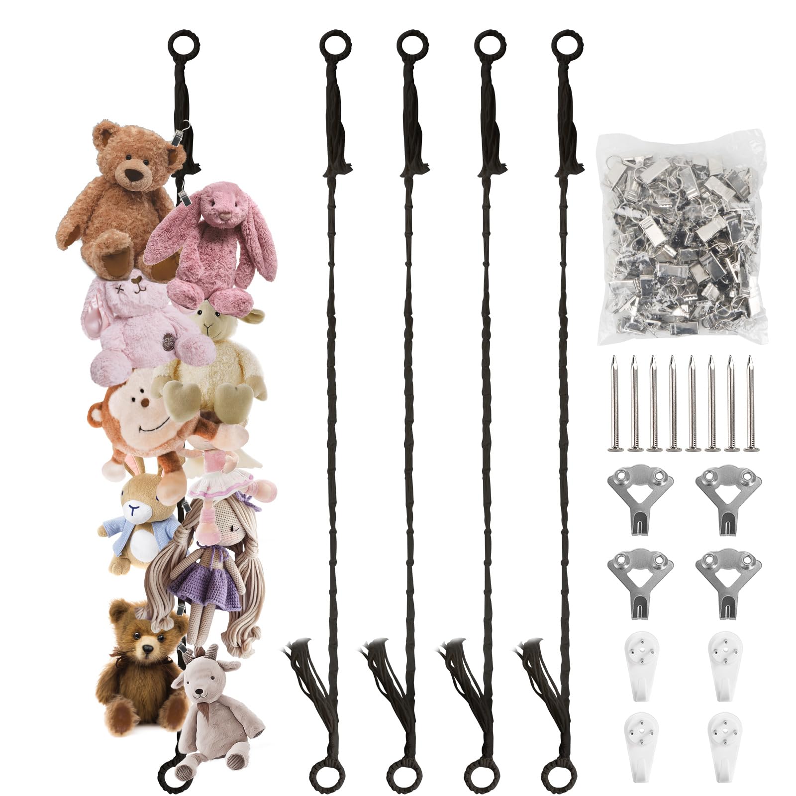 Amazon.com: Stuffed Animal Storage Chain 80 Inch, Munzong 4pcs Black ...