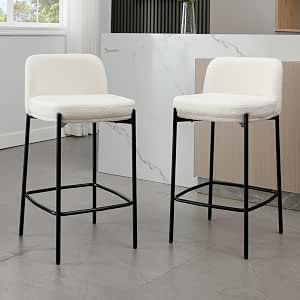 Amazon.com: Guyou Modern White Sherpa Counter Stools with Black Metal ...