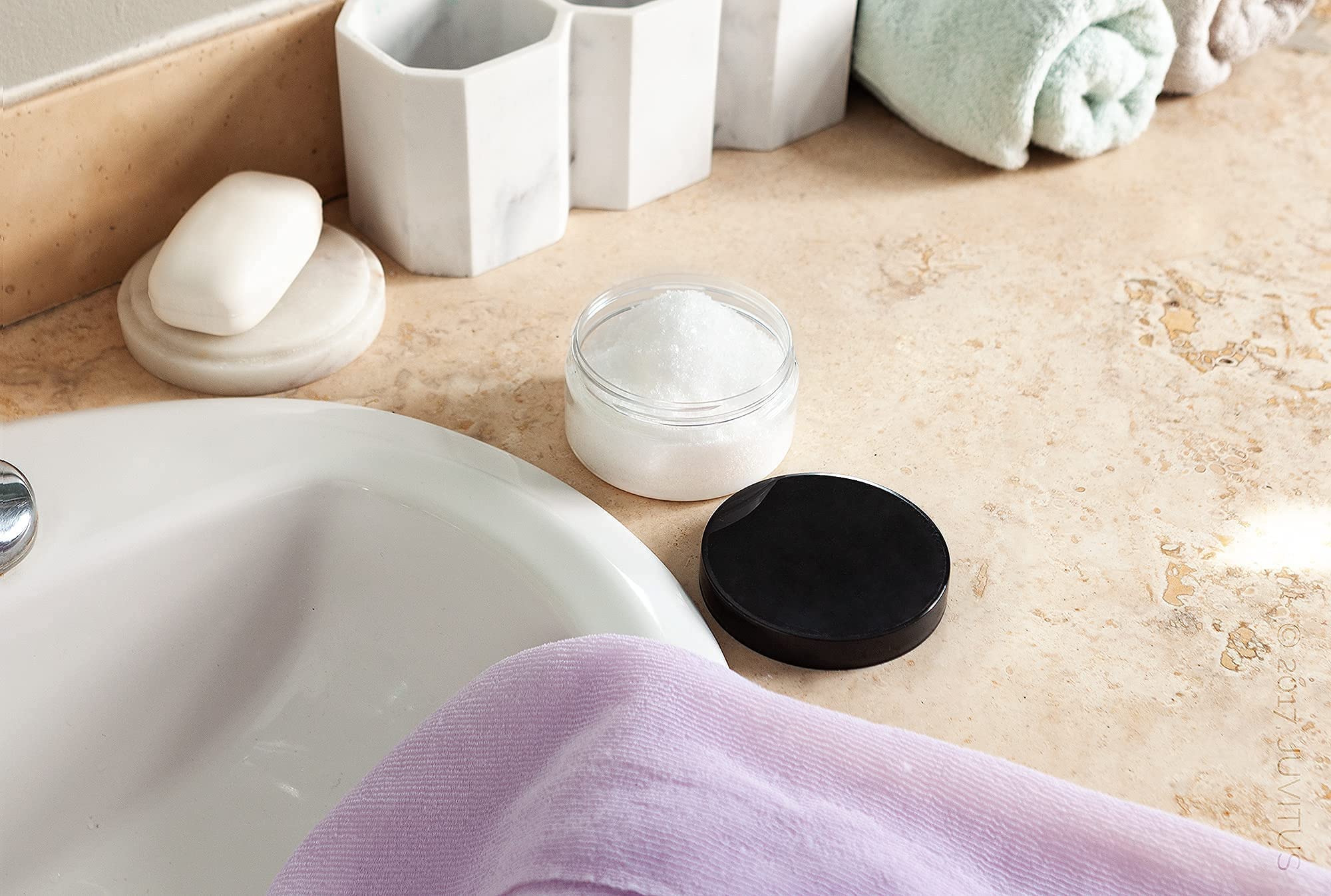 Buy 8 oz Clear PET Plastic Low Profile Jar with Black Smooth Lids (6 ...