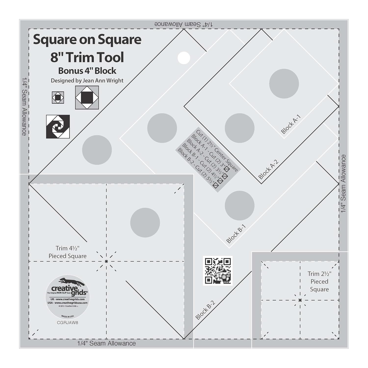Amazon.com: Creative Grids Square on Square Trim Tool Quilt Ruler ...
