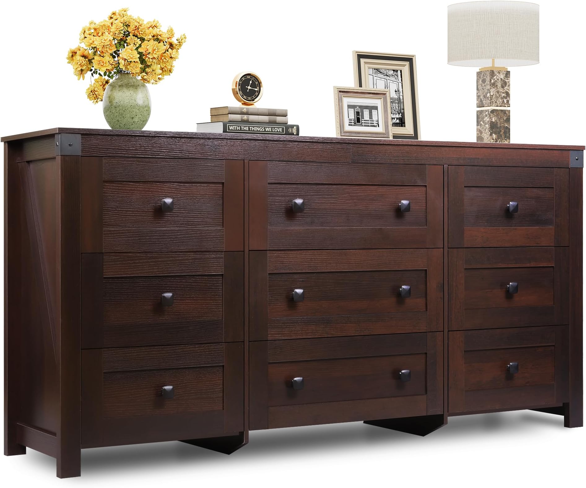 Amazon.com: Dark Cherry Dresser for Bedroom Wooden, 8 Drawer Dressers ...