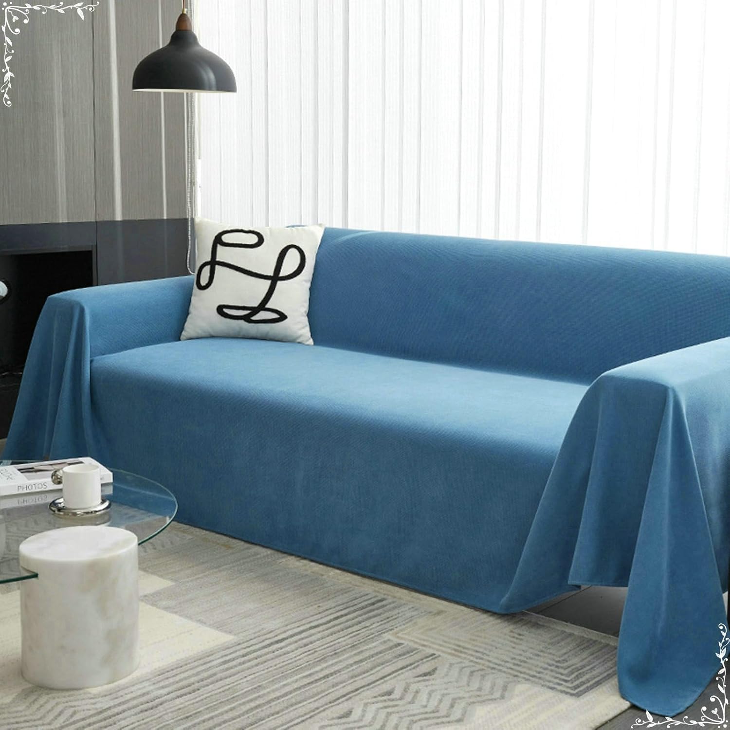Aienid Chenille Sofa Cushion Covers Non Slip Dark Blue Couch Cover ...