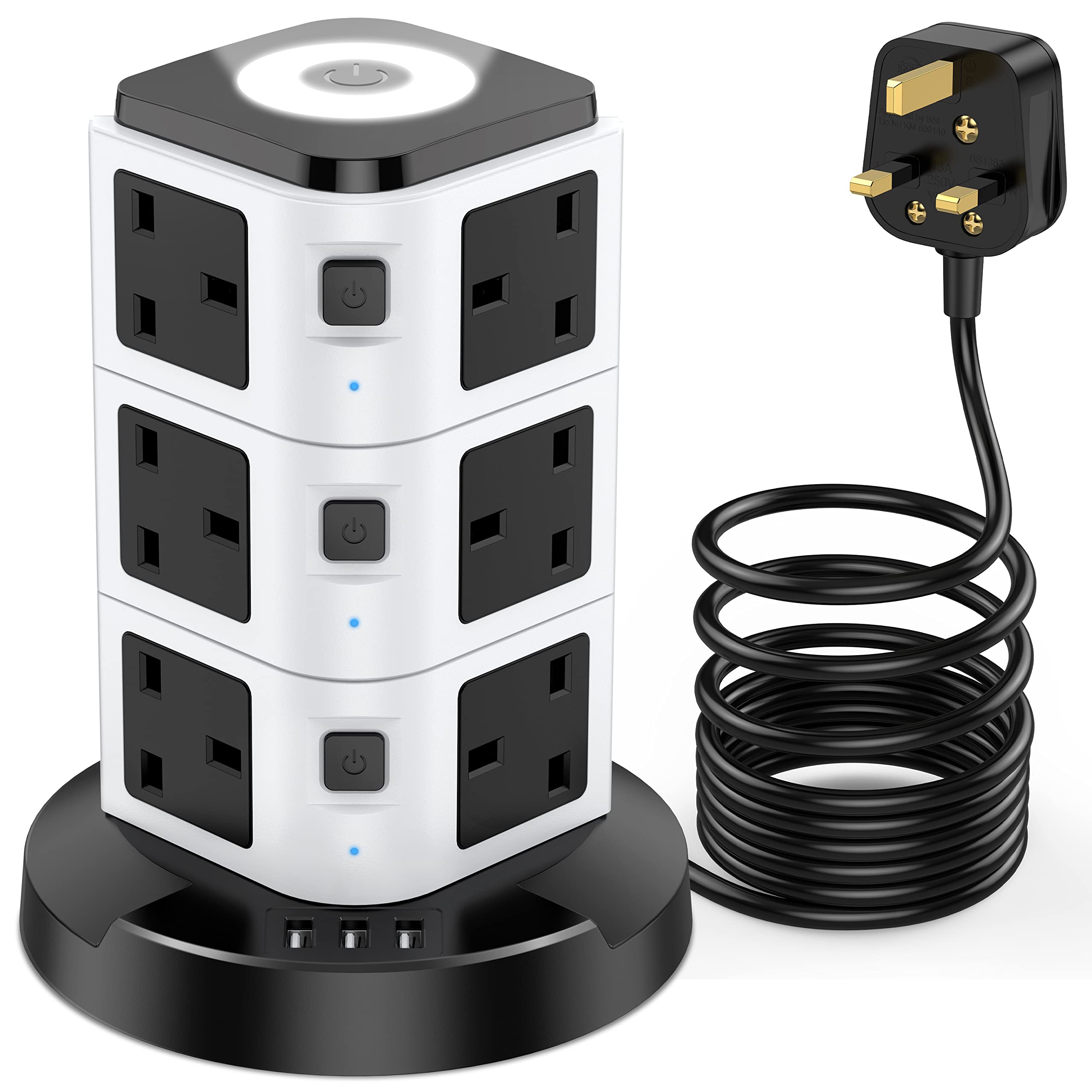 Tower Extension Lead Acodot Surge Protection 12 Way Socket 3 ...