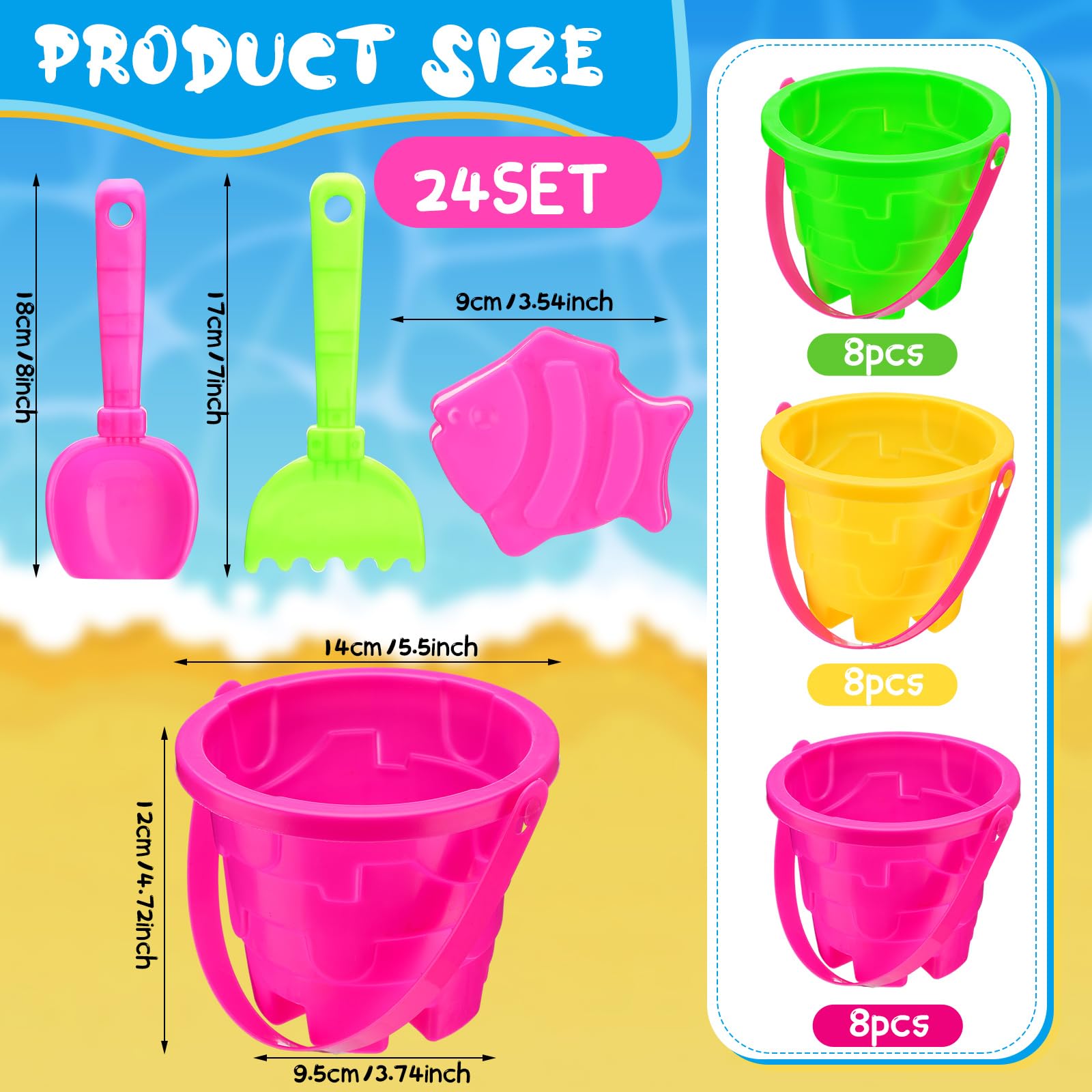 Jexine 24 Set Sand Buckets and Shovels for Kids Mini Sand Bucket Party ...