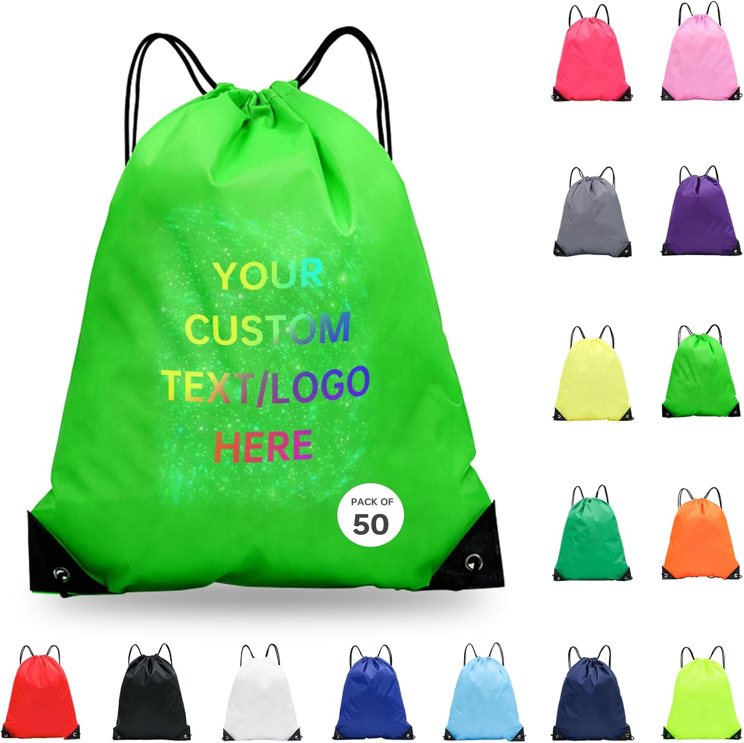 Amazon.com | JEOHLORY pack of 50 Custom Bags With Your Logo,Drawstring ...