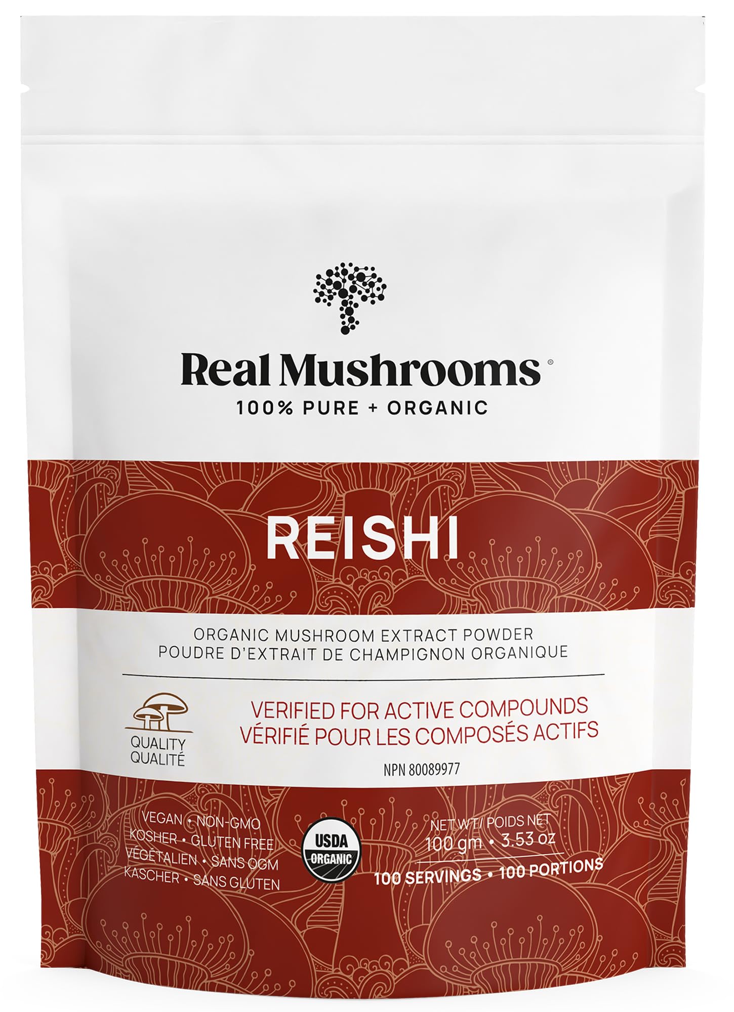 Real Mushrooms Reishi Powder - Organic Mushroom Extract Supplement with ...