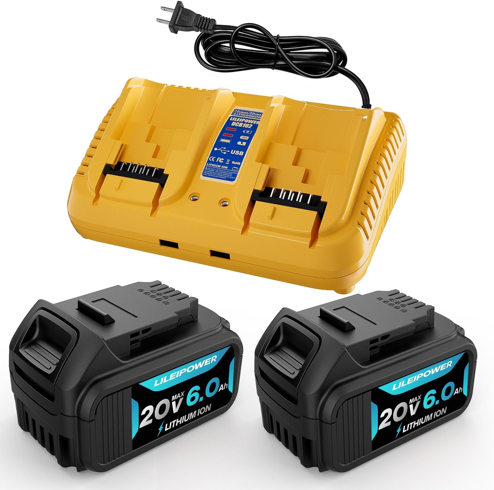 Amazon.com: LILEIPOWER 2Pack 20V Max Battery Replacement for Dewalt Battery 20V 6.0Ah and DCB102 ...