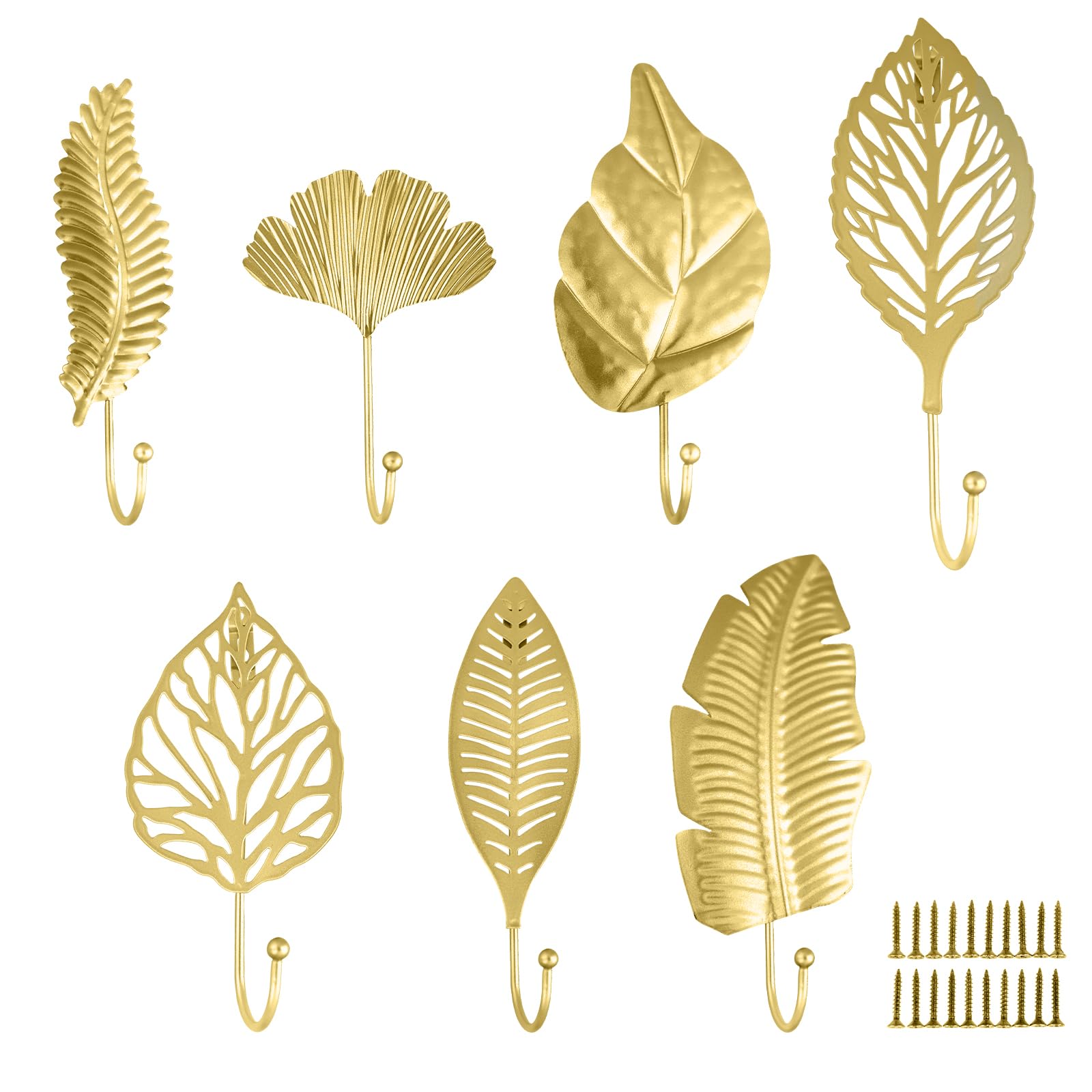 Amazon.com: IUMLXJO 7pcs Leaves Wall Hooks for Hanging Heavy Duty, Gold ...