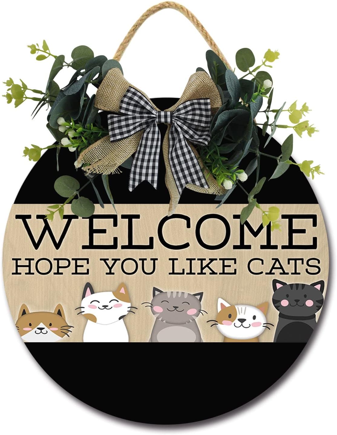 Amazon.com : Deroro Welcome Spring Black Cat Sign for Front Door Decor ...