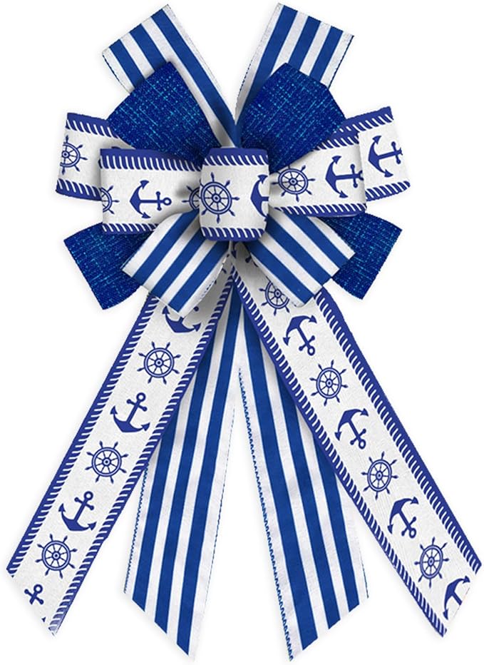 Amazon.com: Threetols Nautical Wreath Bows, Blue White Stripe Bows for ...