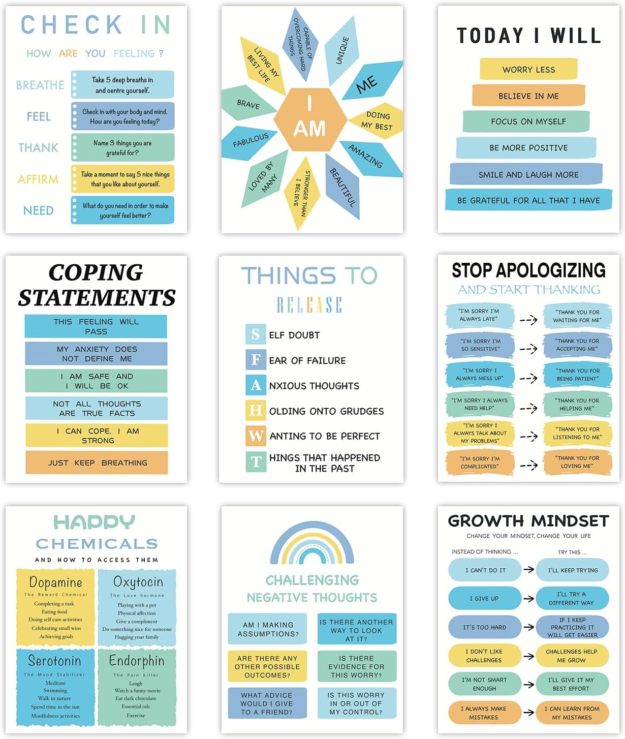 Amazon.com: SIMSIMY 9 Pcs Mental Health Posters Therapy Offices Decor ...
