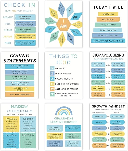 Amazon.com: SIMSIMY 9 Pcs Mental Health Posters Therapy Offices Decor ...