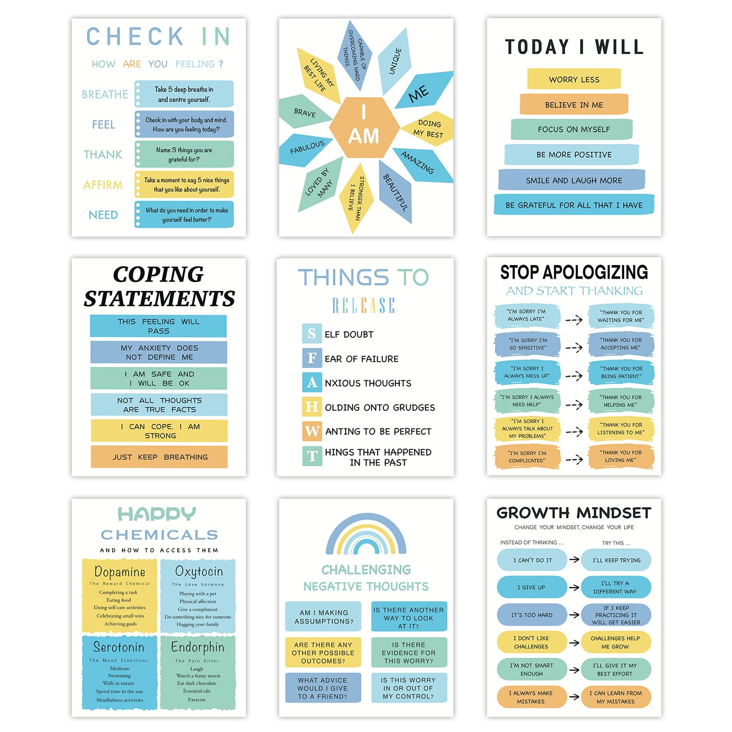 Amazon.com: SIMSIMY 9 Pcs Mental Health Posters Therapy Offices Decor ...