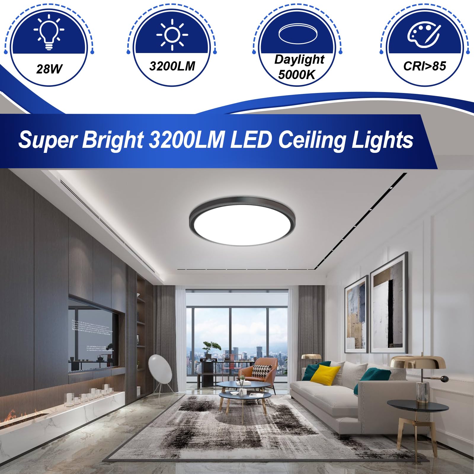 Snapklik.com : 12Pack 28W 3200lm LED Flush Mount Ceiling Light, Super ...