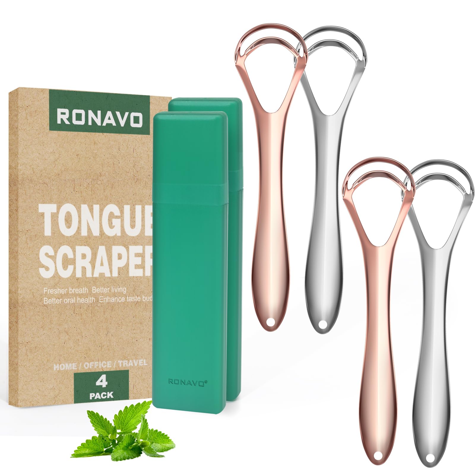 RONAVO Tongue Scraper for Adults (4 PC), New 2023 Tounge Scraper Dual ...