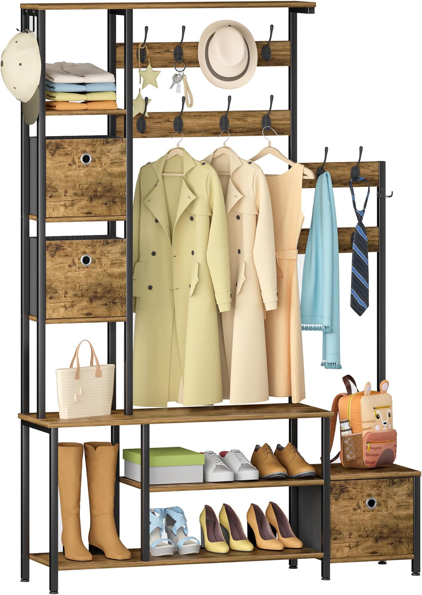 Amazon.com: YAOHUOO Coat Rack, Hall Tree with Bench and Drawers ...