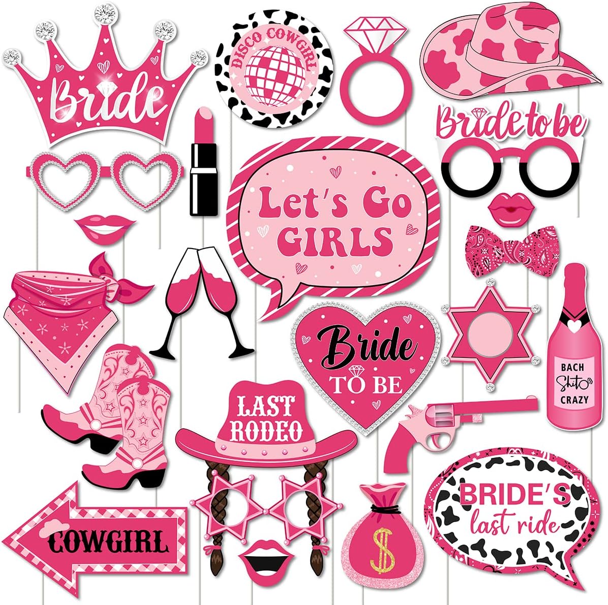 Cheereveal 24Pcs Cowgirl Hen Party Photo Props - Lets Go Girls ...