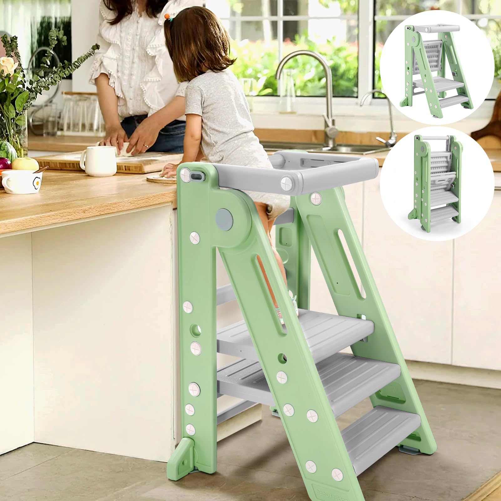 Gimars Foldable Toddler Kitchen Step Stool Helper for Kids Ages 2-6 ...