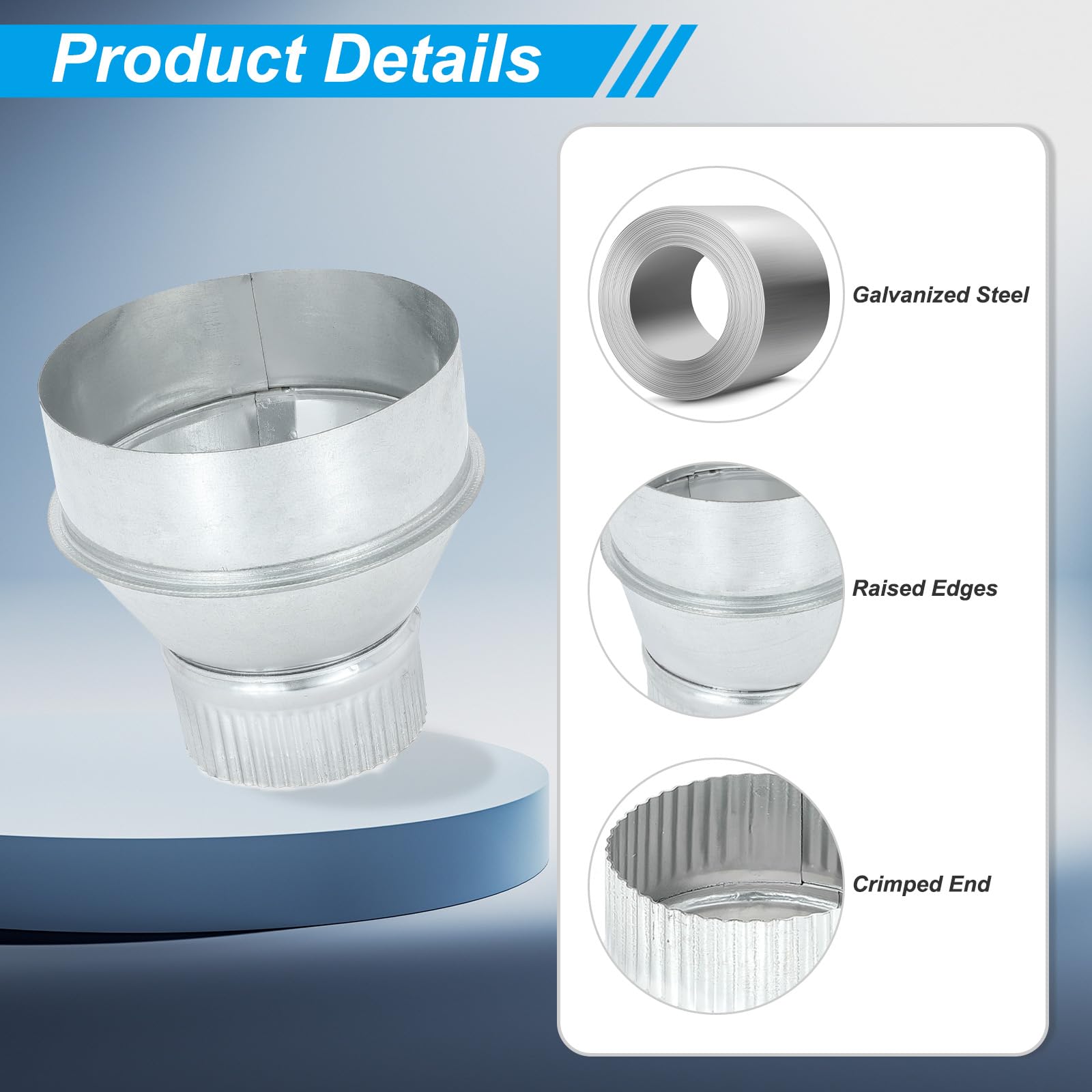 PATIKIL 5 Inch to 3 Inch Duct Reducer, Galvanized Steel Round Air Duct ...