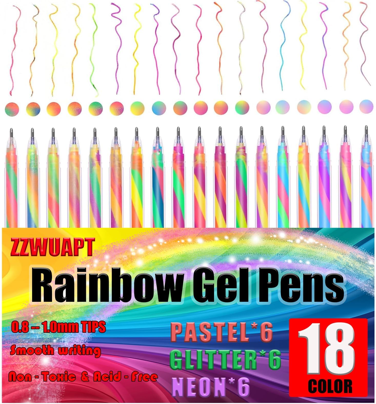 Amazon.com: NQEUEPN 6pcs Rainbow Gel Pens, Magic Gel Ink Pens Mixed ...