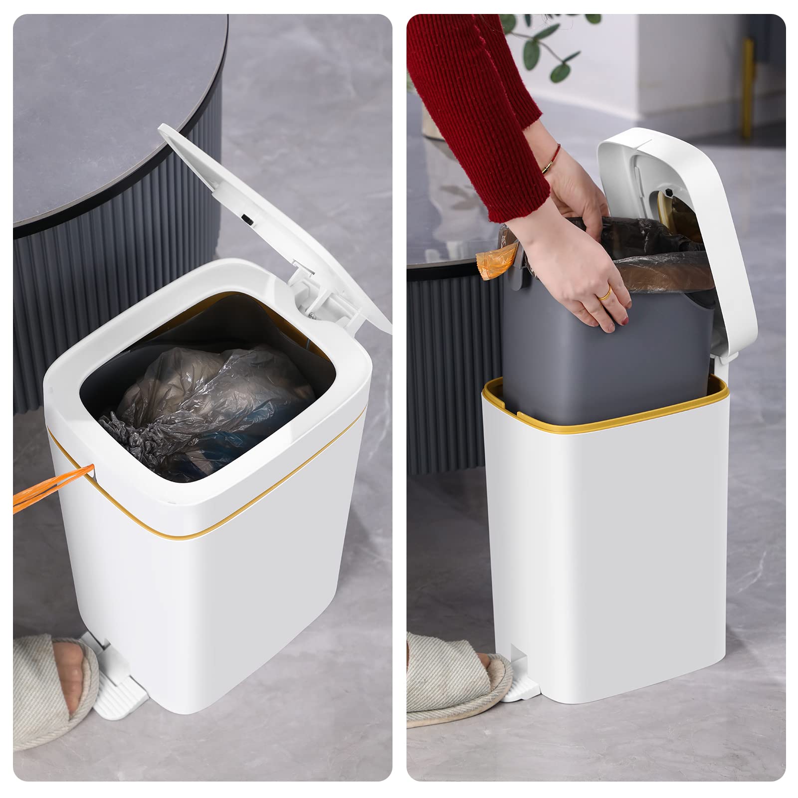 JOYBOS Bathroom Foot Pedal Trash Can, 4 Gallon Step On Small Garbage ...