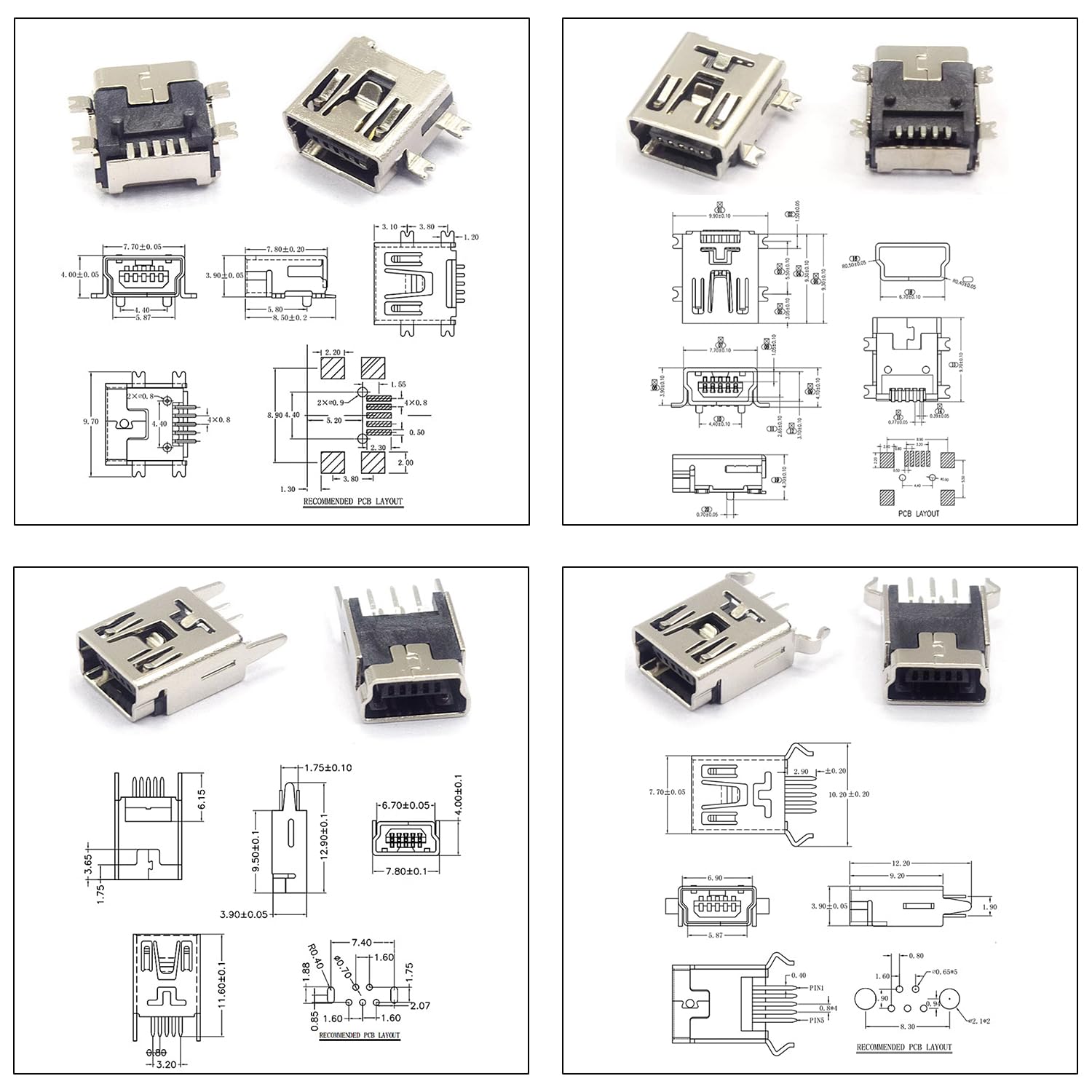 Snapklik.com : JTSINERU Mini USB Female PCB Mount Connector Assortment ...