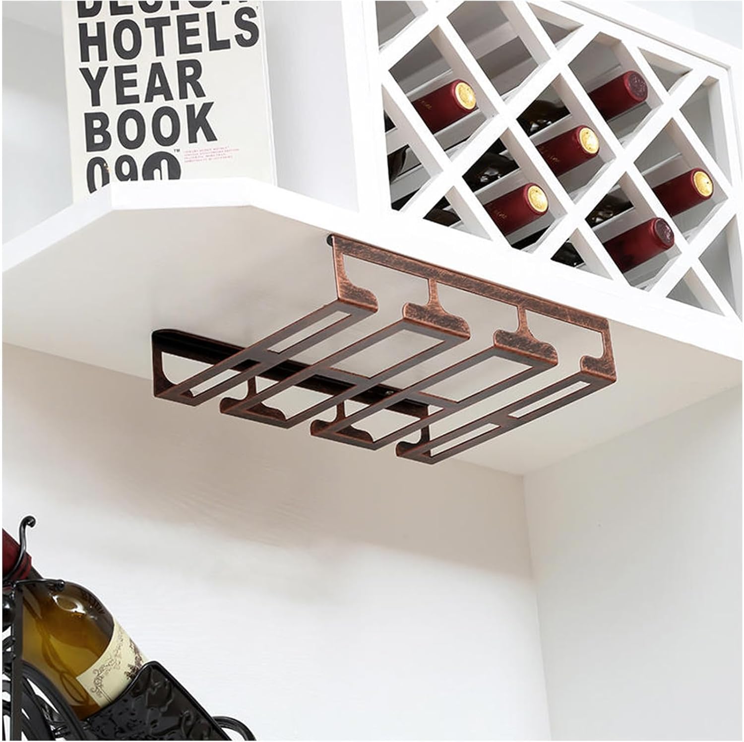 Amazon.com: Wine Glass Rack Under Cabinet, Metal Hanging Wine Glass ...