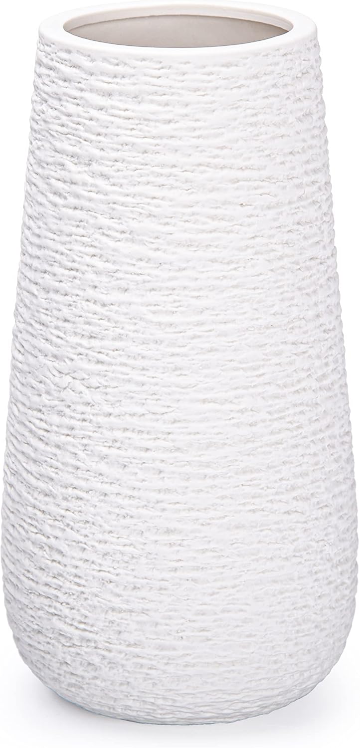 Amazon.com: D'vine Dev 10 Inch Textured White Elegant Oval Ceramic Vase ...