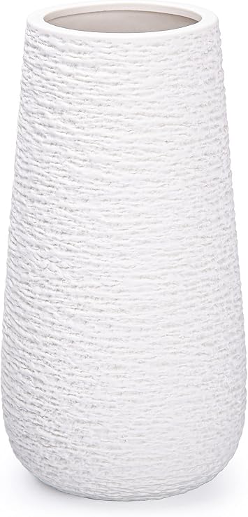 Amazon.com: D'vine Dev 10 Inch Textured White Elegant Oval Ceramic Vase ...