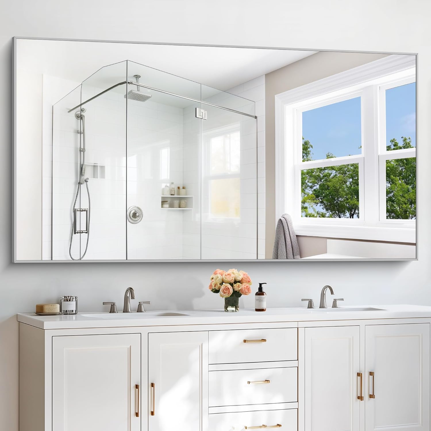 Amazon.com: COFENY 36x72inch Bathroom Mirror, Silver Rectangle Mirror ...