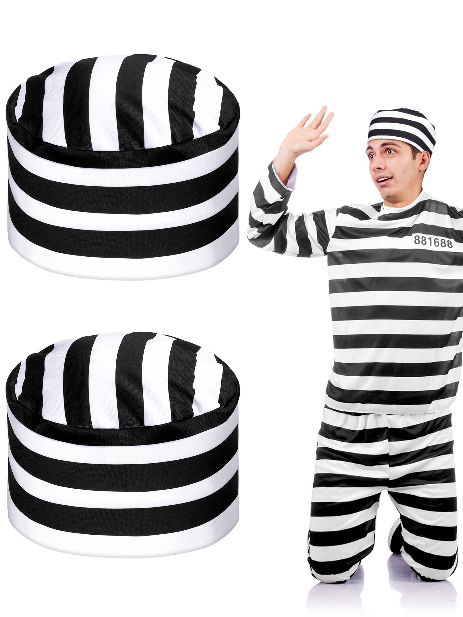 Amazon.com: Newcotte 2 Pieces Prisoner Striped Costume Hat Black and ...