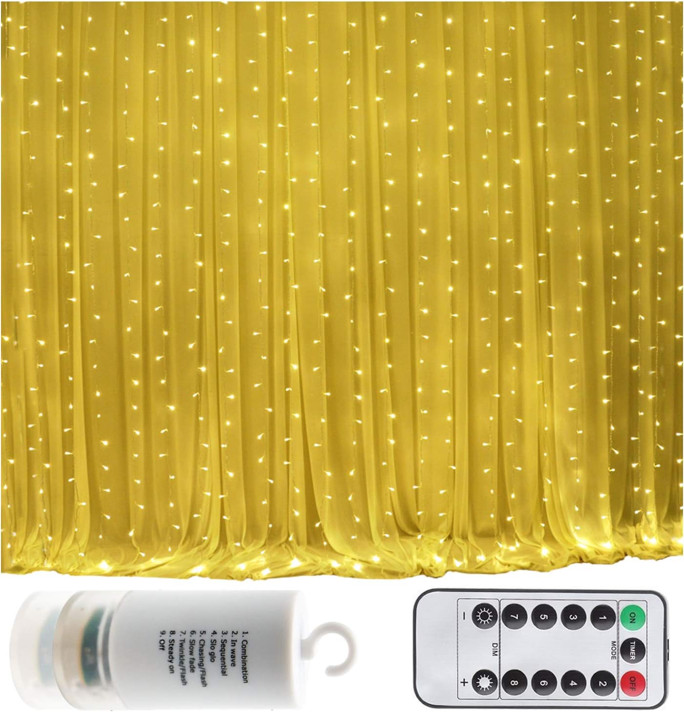 Battery Operated 300 LED Curtain String lights w/ Remote & Timer ...