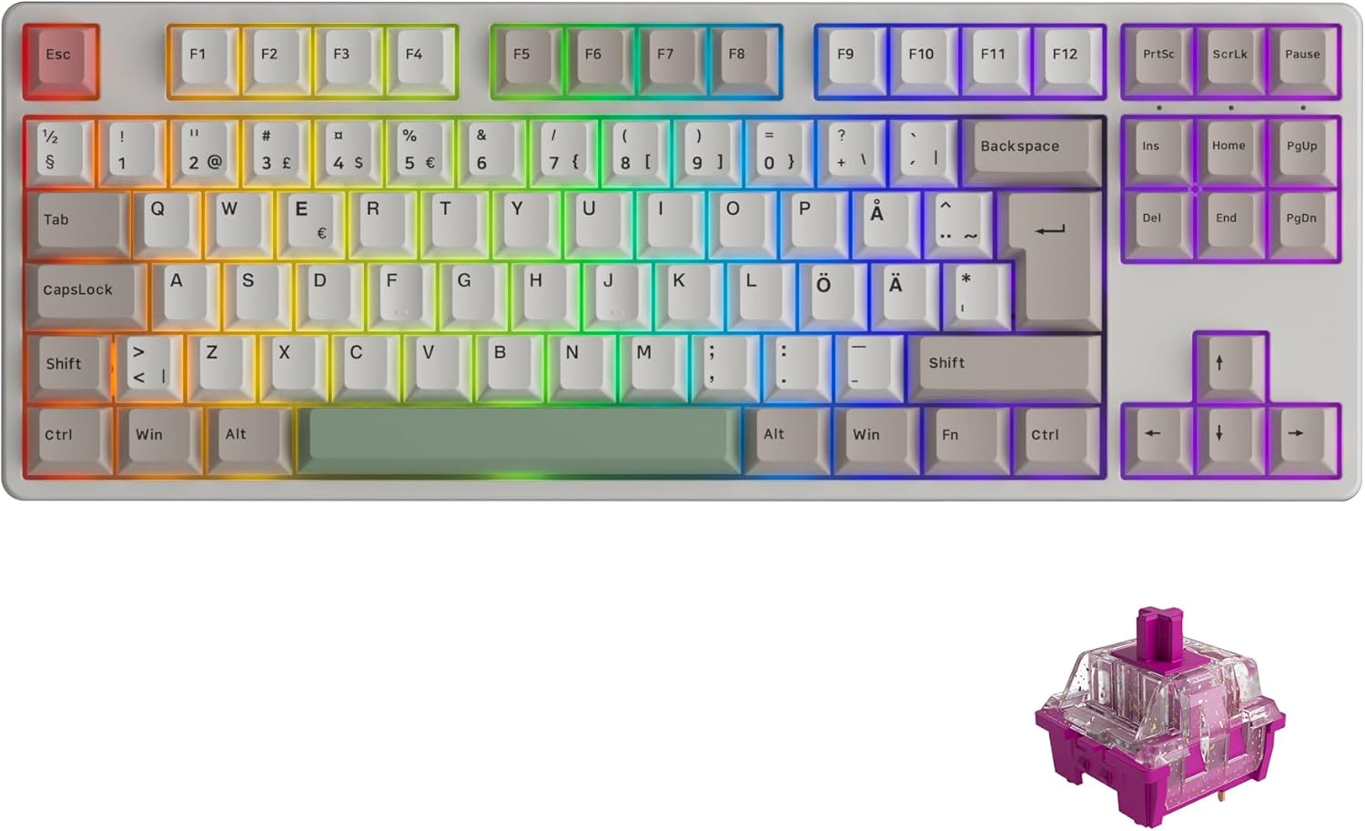 Akko 5087B Plus RGB Gaming Keyboard, 3 Modes (BT5.0/2.4Ghz/Type C) TKL Keyboard, ISO Nordic ...