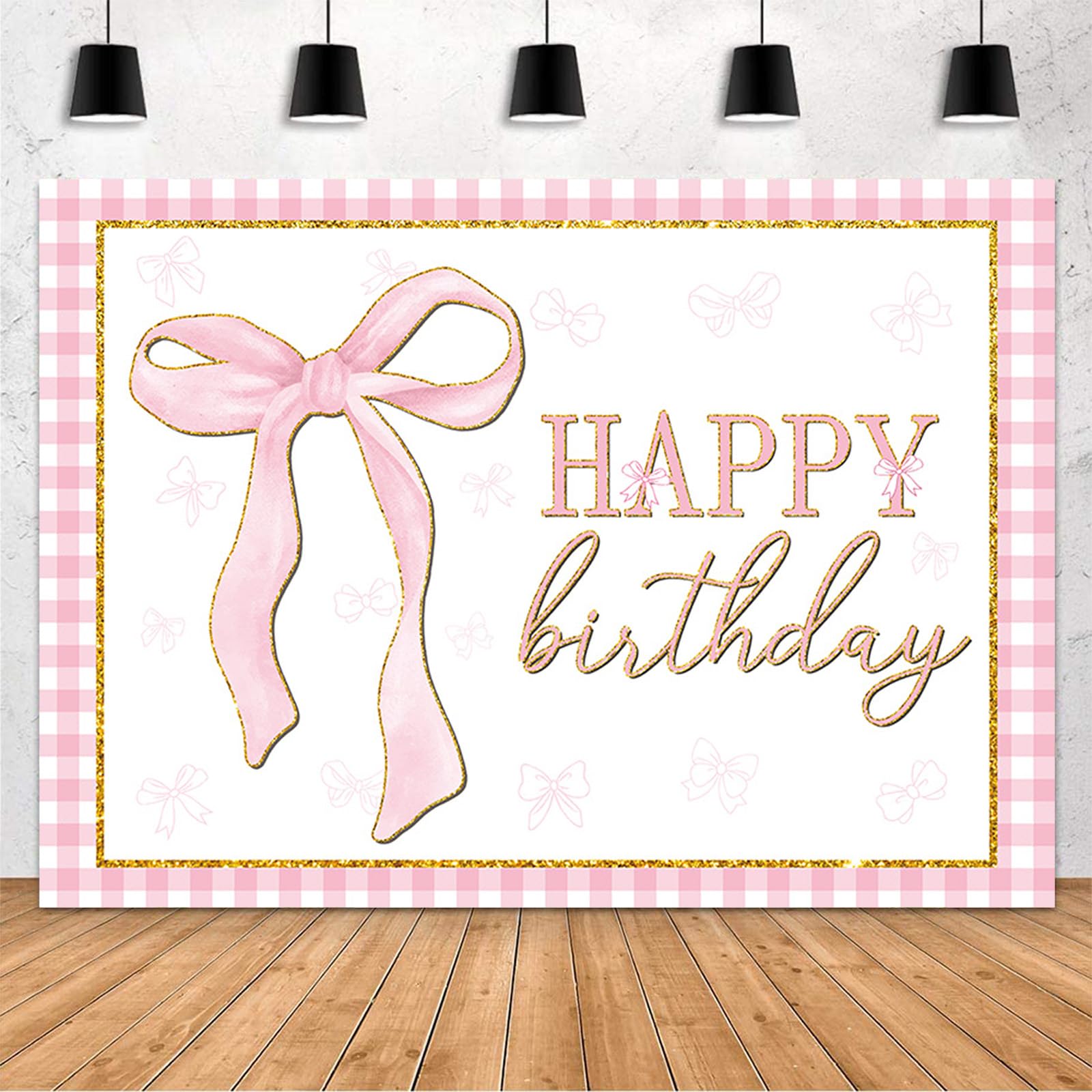 Amazon.com : MEHOFOND Pink Bow Happy Birthday Backdrop Bowknot Birthday ...