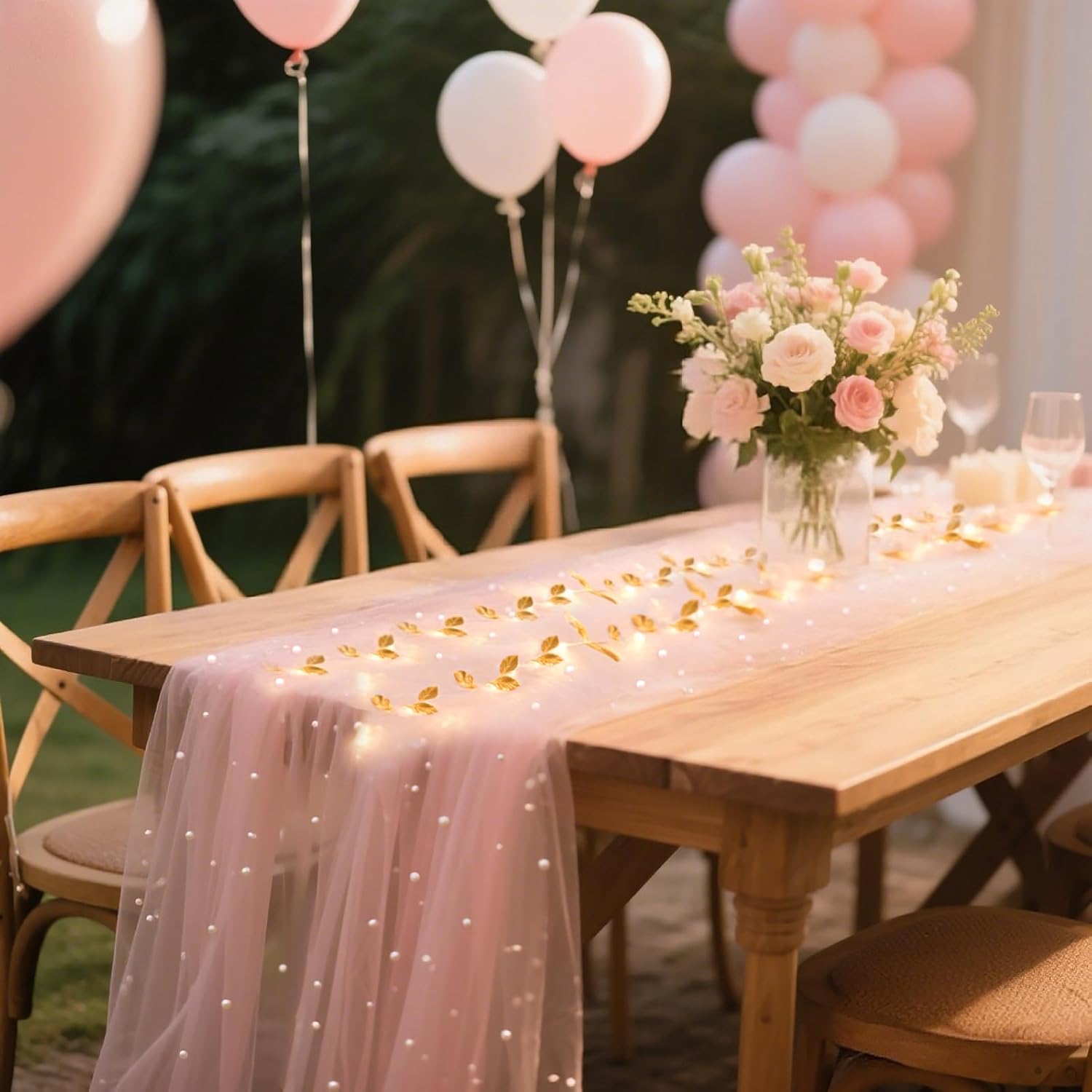 Amazon.com: GUANSEN Pink Pearl Table Runner with Lights, 29.5*120 ...