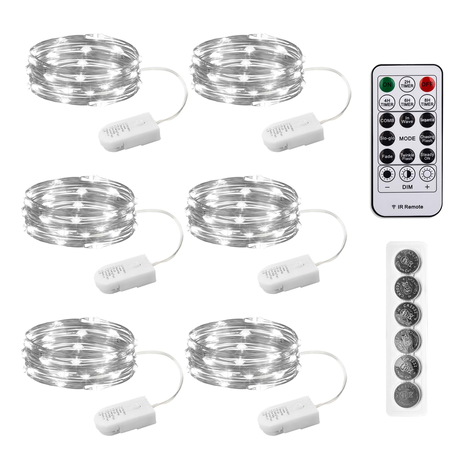 Amazon.com: SINAMER 6PCS White Fairy Lights Battery Powered with Timer ...