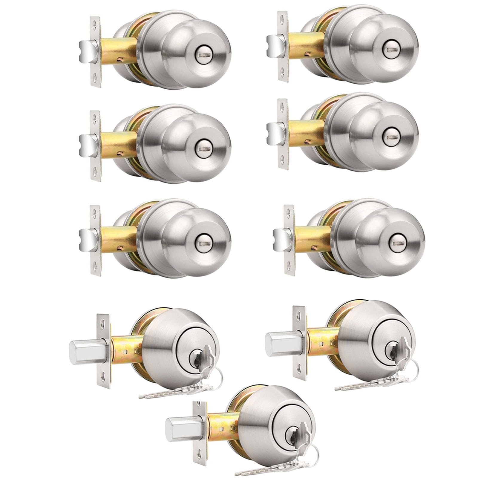 Probrico 6 Pack Privacy Door Knob and 3 Pack Single Cylinder Deadbolts ...