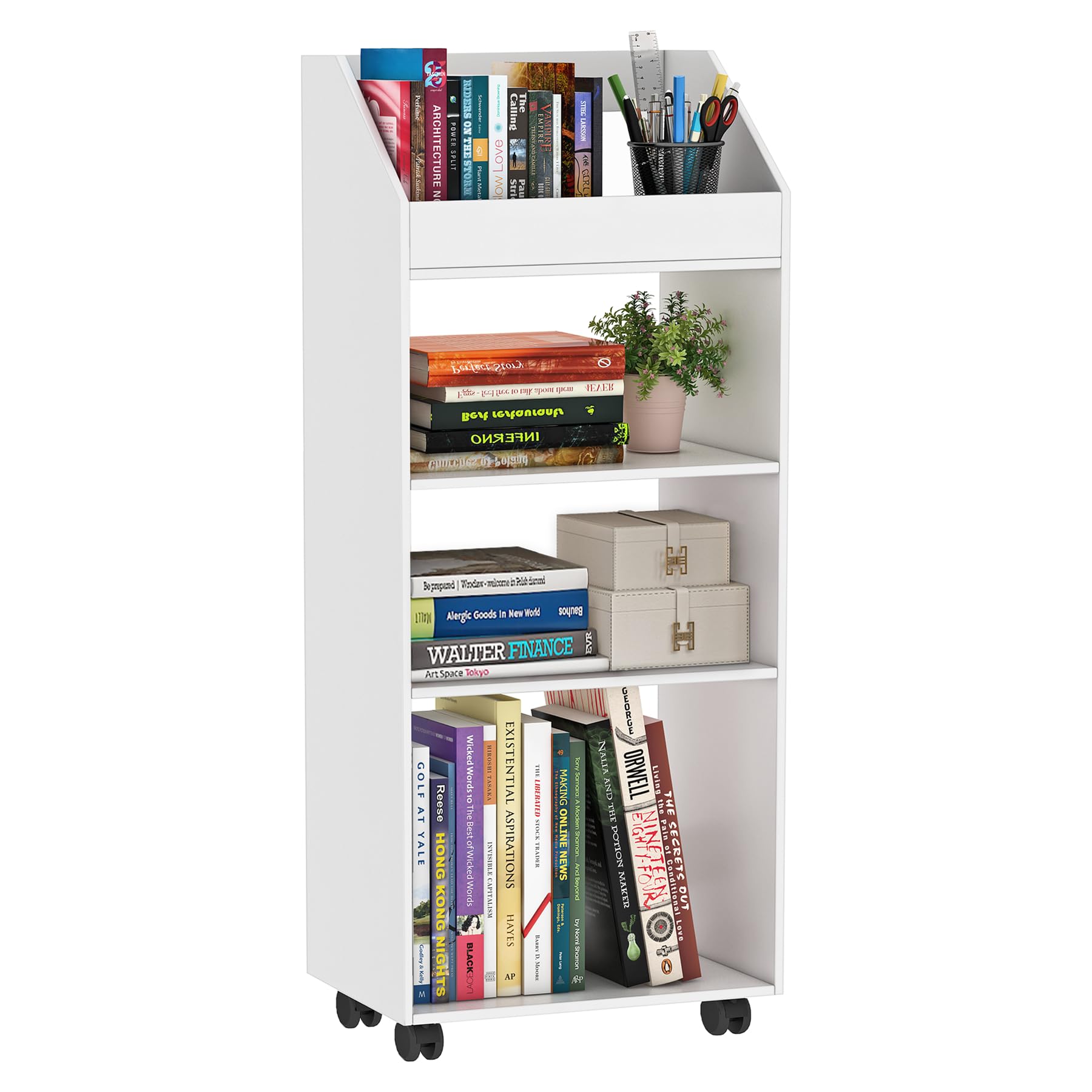 Snapklik.com : HAYOFAMY 4-Tier Mobile Bookshelf, White Bookcase