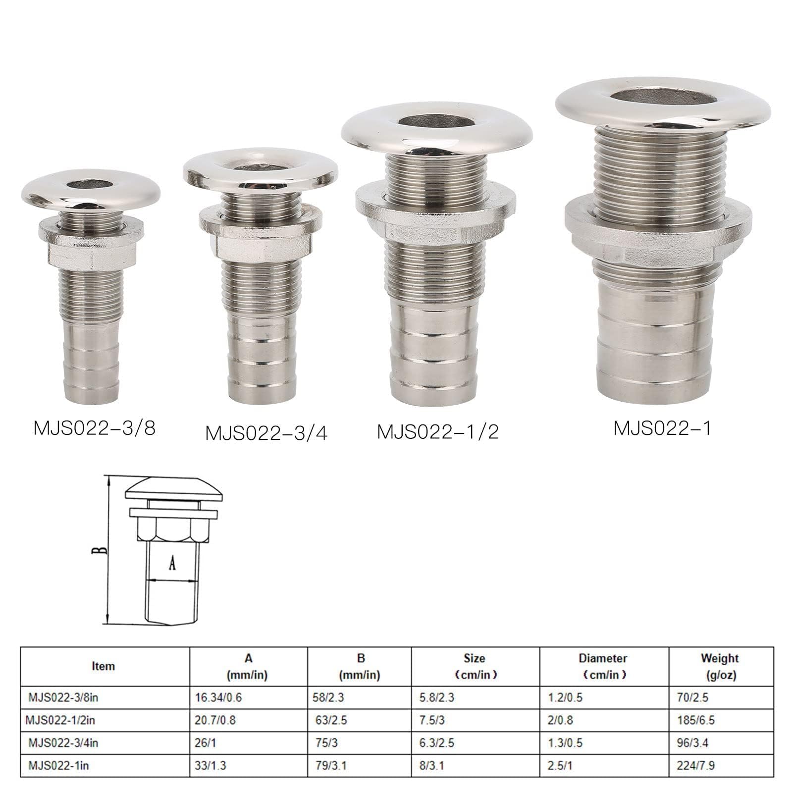 Snapklik.com : 1/2 Thru Hull Fitting 316 Stainless Steel Boat Thru-Hull ...