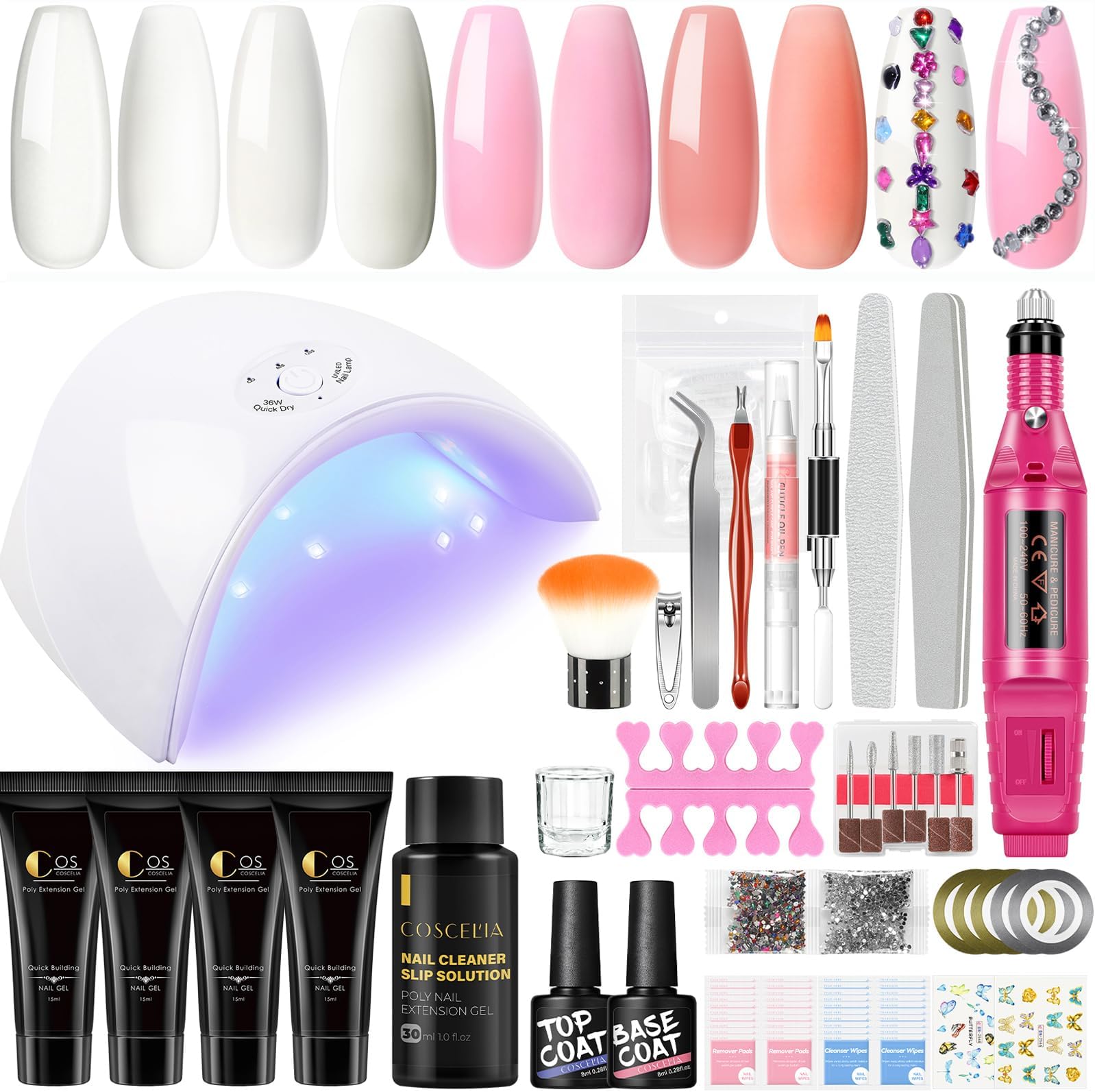 Amazon.com: Poly Nail Gel Kit Starter Kit with U V Light and Drill , 4 ...