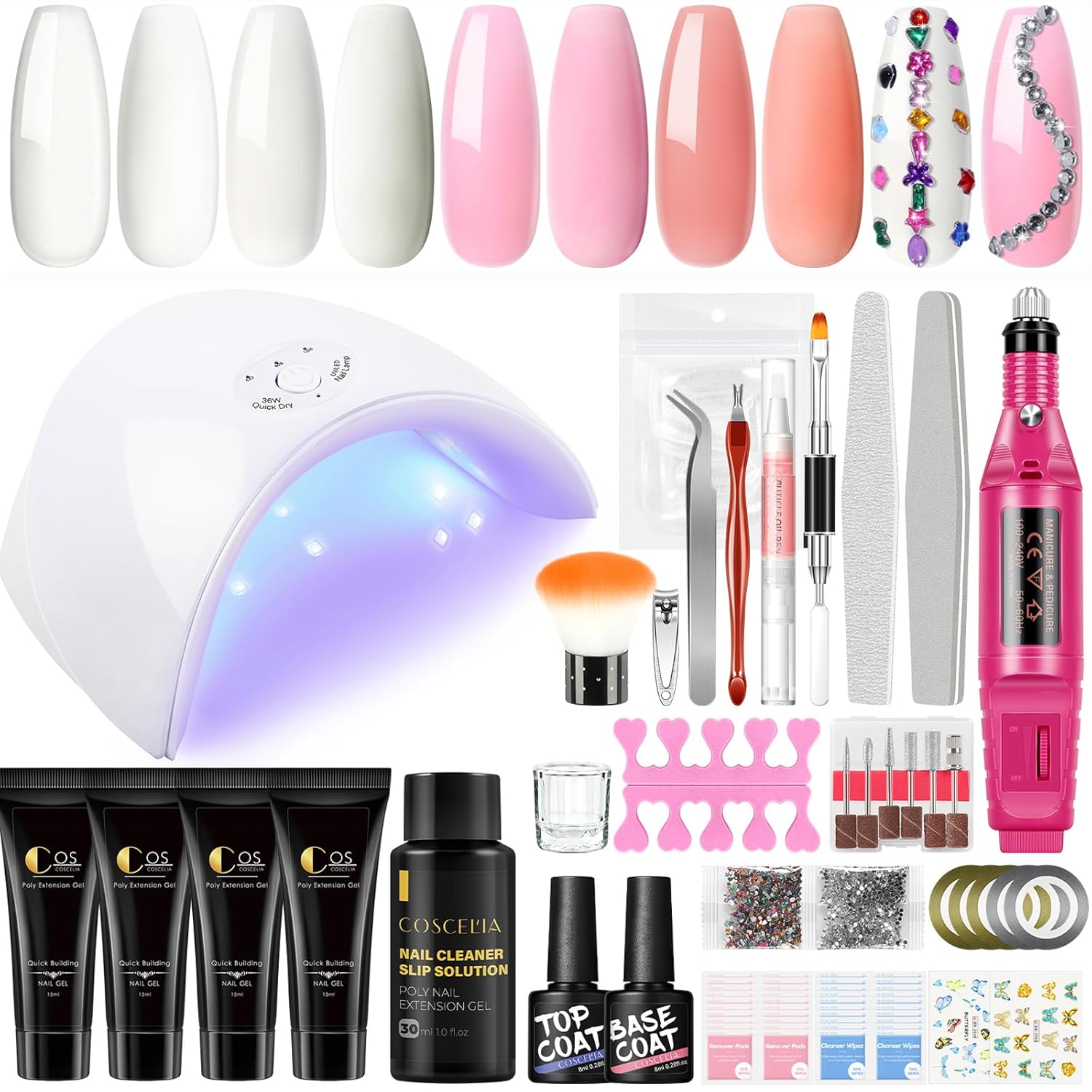 Amazon.com: Poly Nail Gel Kit Starter Kit with U V Light and Drill , 4 ...