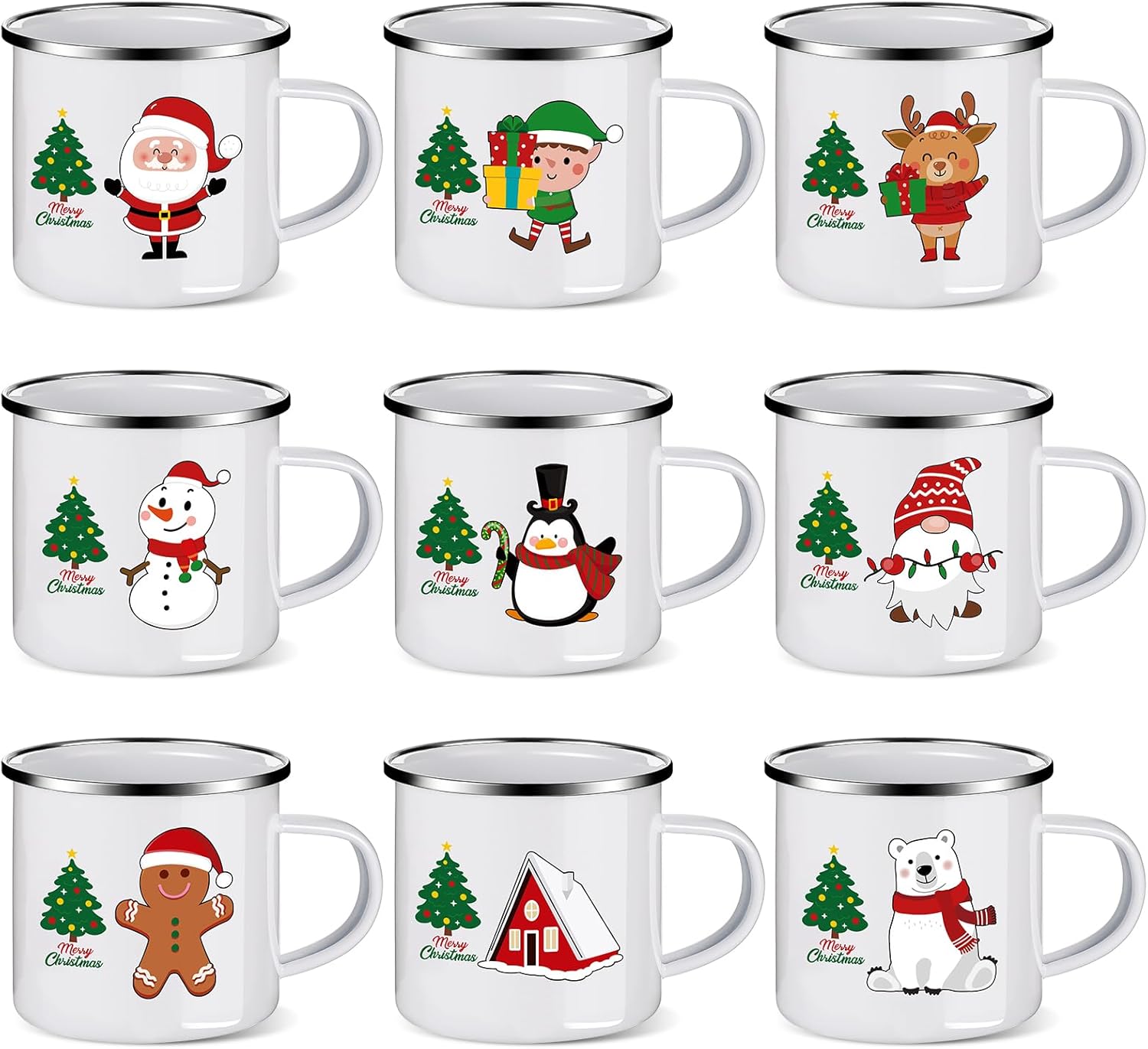 Amazon.com: NatNarr Christmas Enamel Mug Set of 9, 12 oz Hot Cocoa Mugs ...