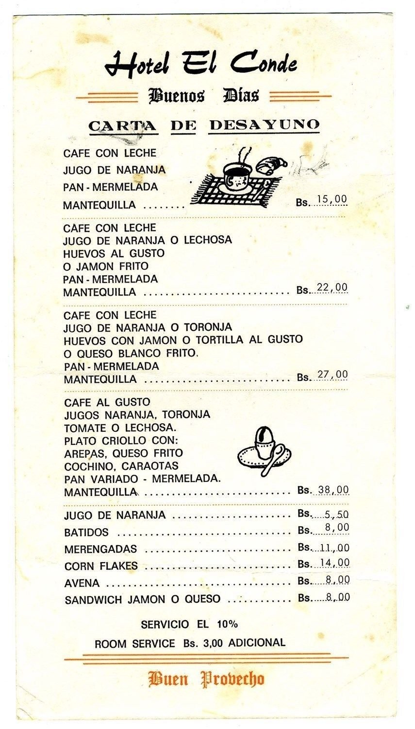 Spanish Desayuno Menu