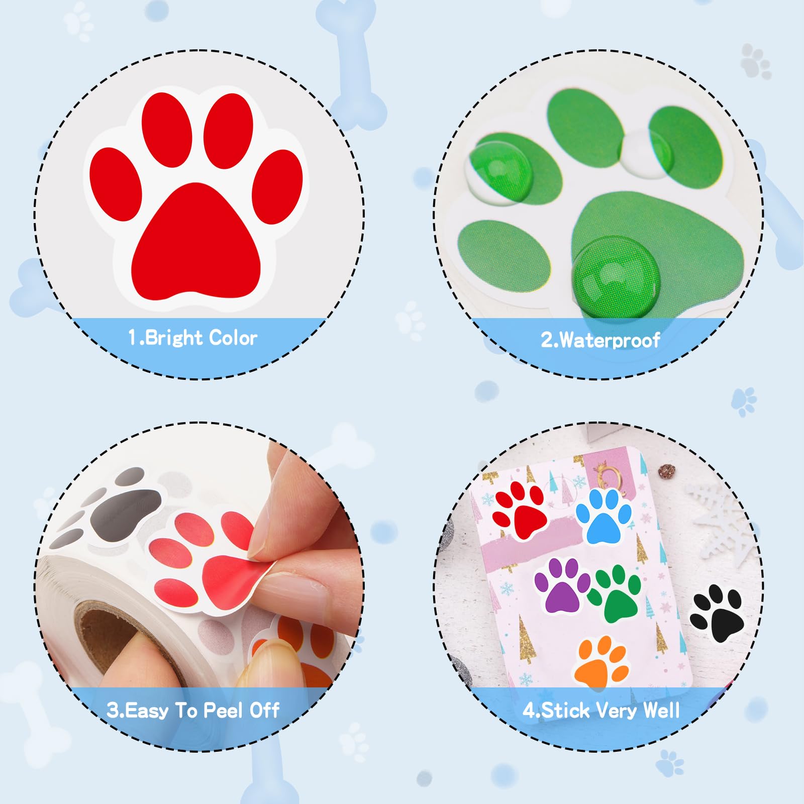 Snapklik.com : Paw Prints Stickers 500Pcs 1Inch Puppy Dog Bear Paw ...