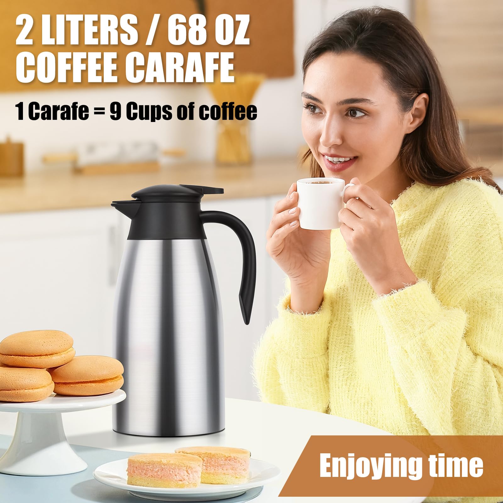 Insulated Creamer Carafe Bonnoces 64 Oz Stainless Steel Thermal Carafe ...