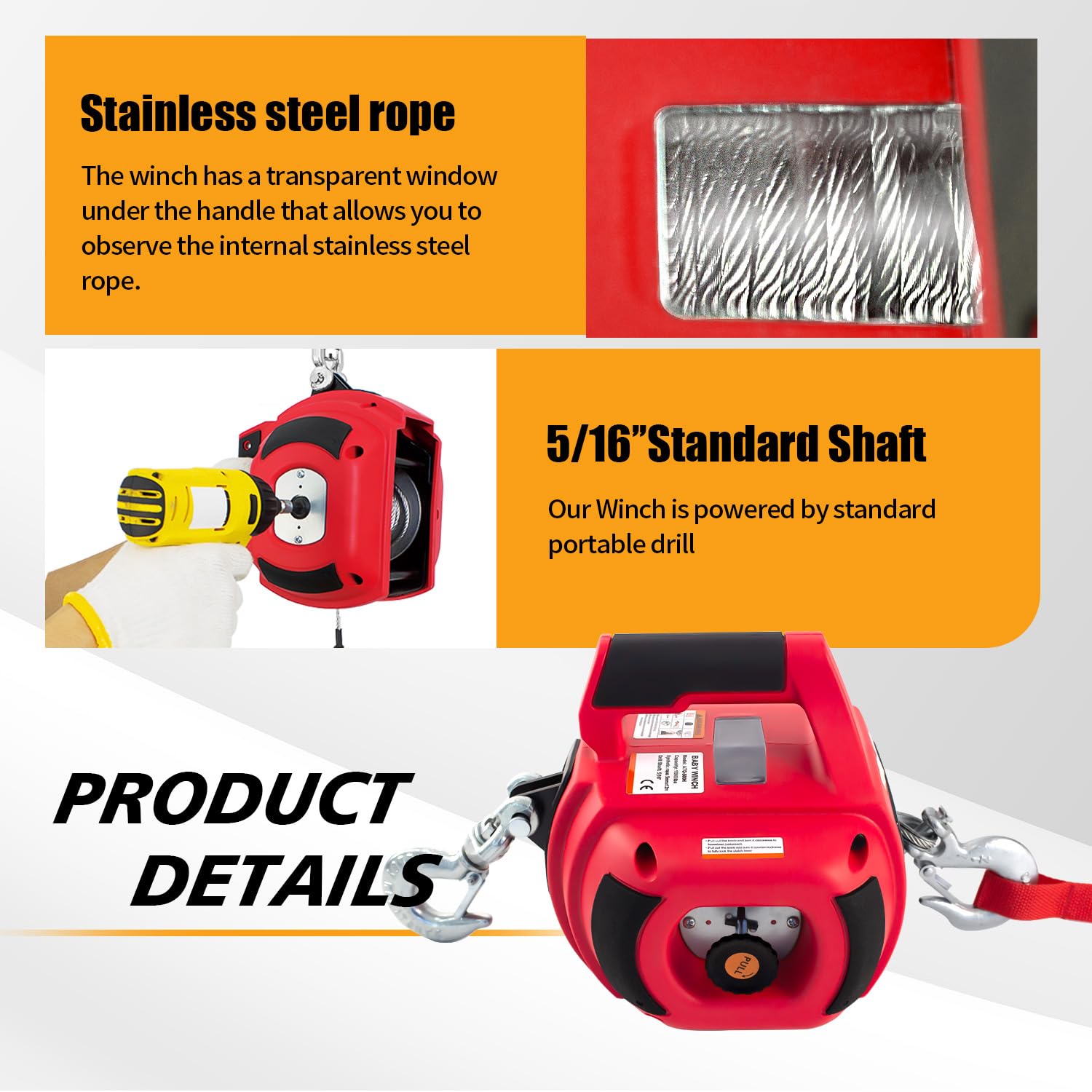 Snapklik.com : Portable Drill Winch1000LB, 40FT Alloy Steel Wire Rope ...